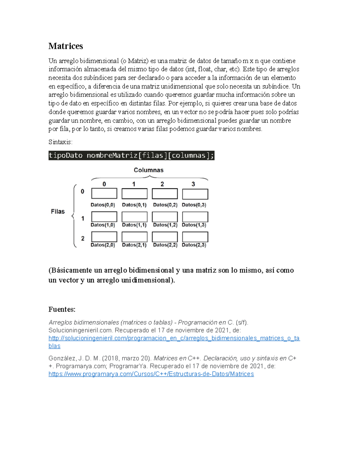Matriz (investigración sobre Matrices en lenguaje de programación C ...