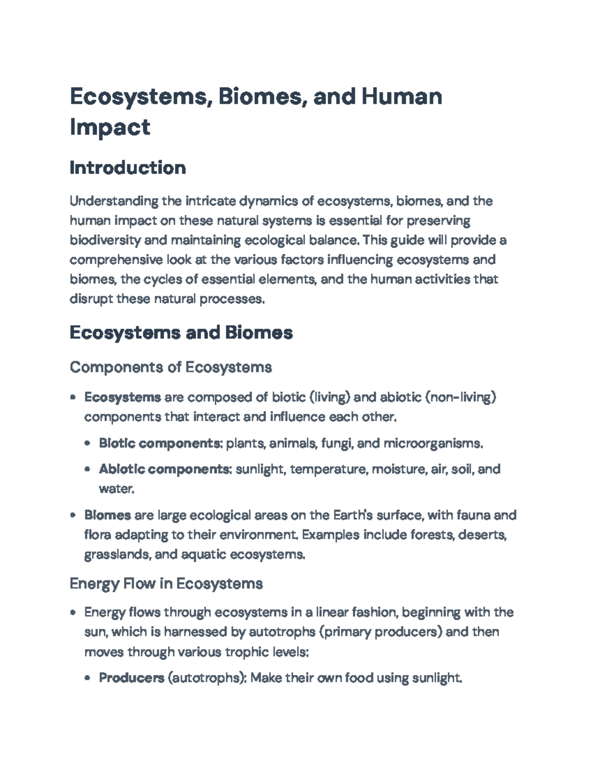 Ecosystems, Biomes & Human Impact: Understanding Dynamics and ...