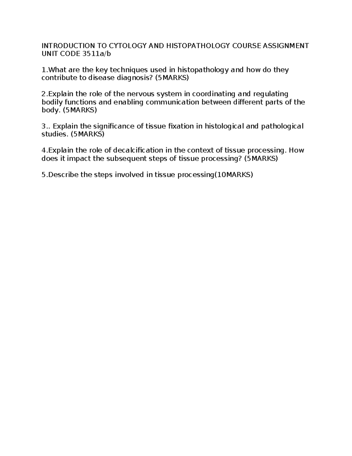 Introduction TO Cytology AND Histopathology Course Assignment ...