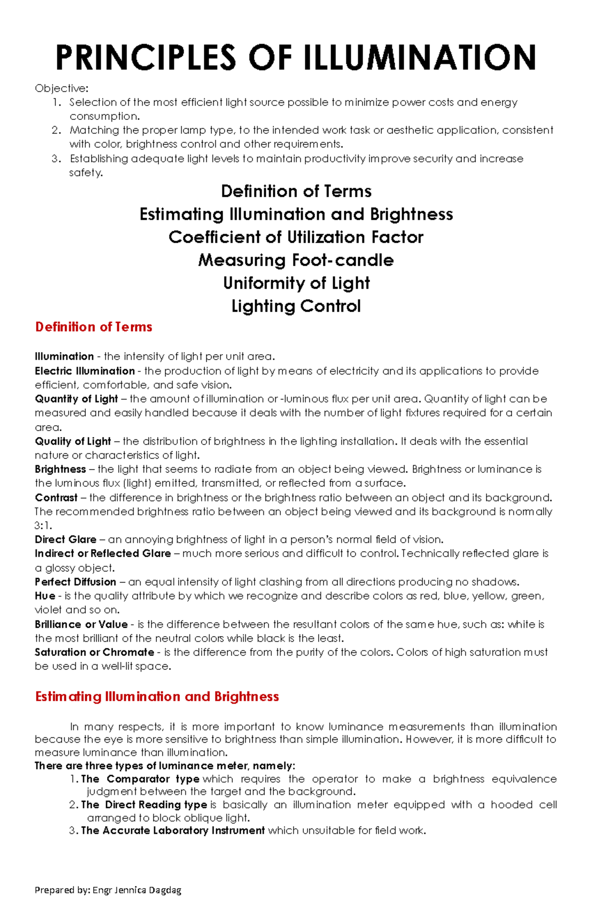 Principles of Illumination (Course Code: EE 101) - Comprehensive Guide ...