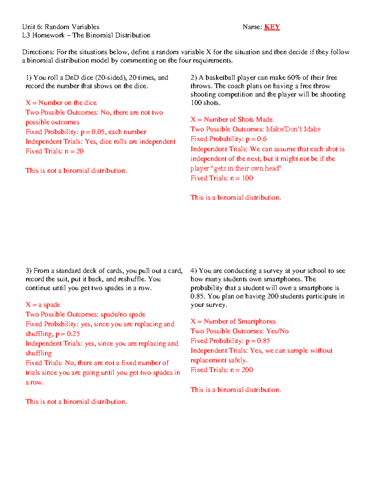 L3 Homework: Analyzing Random Variables & Binomial Distribution - Studocu