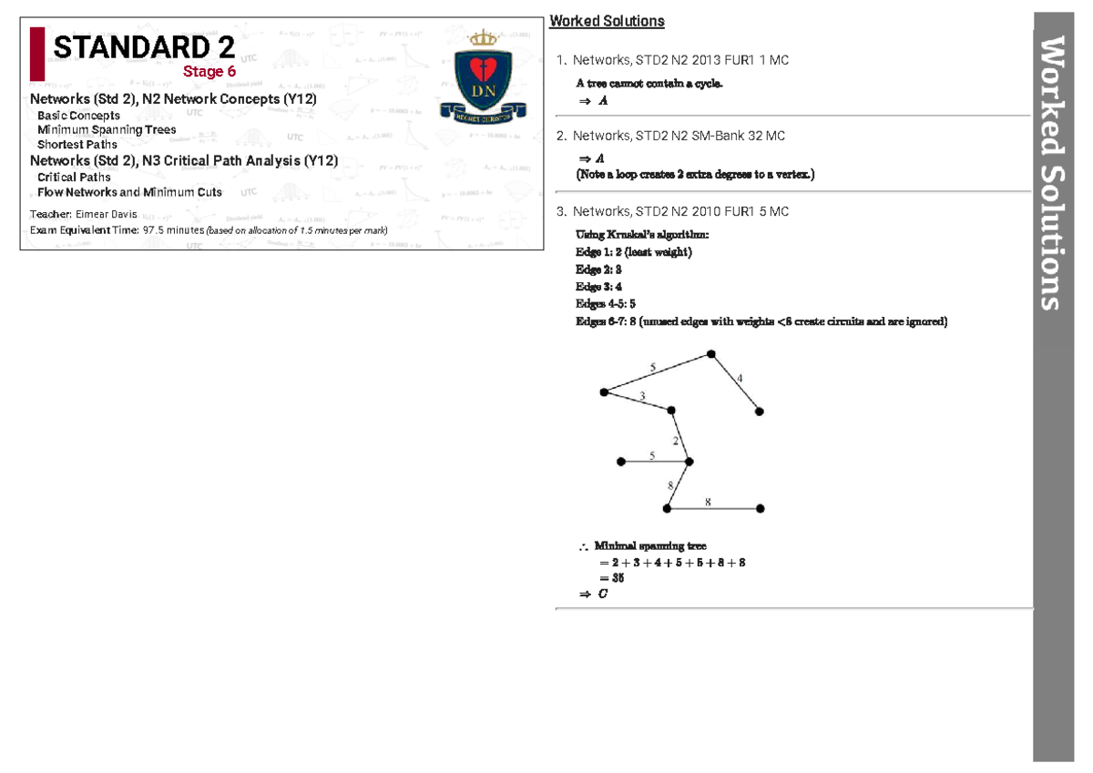 HSC S2 Networks Solutions: Worked Examples & MC Questions - Studocu