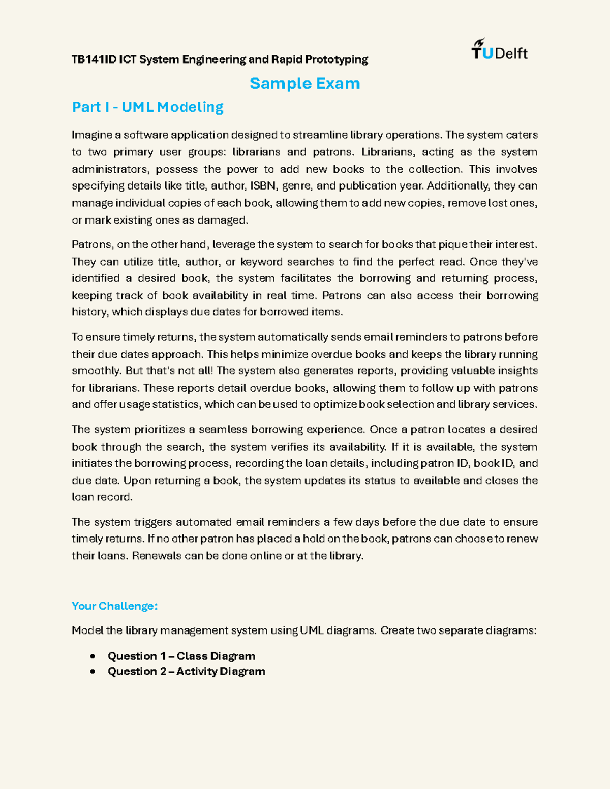 Sample exam - TB141ID ICT system engineering and rapid prototyping ...
