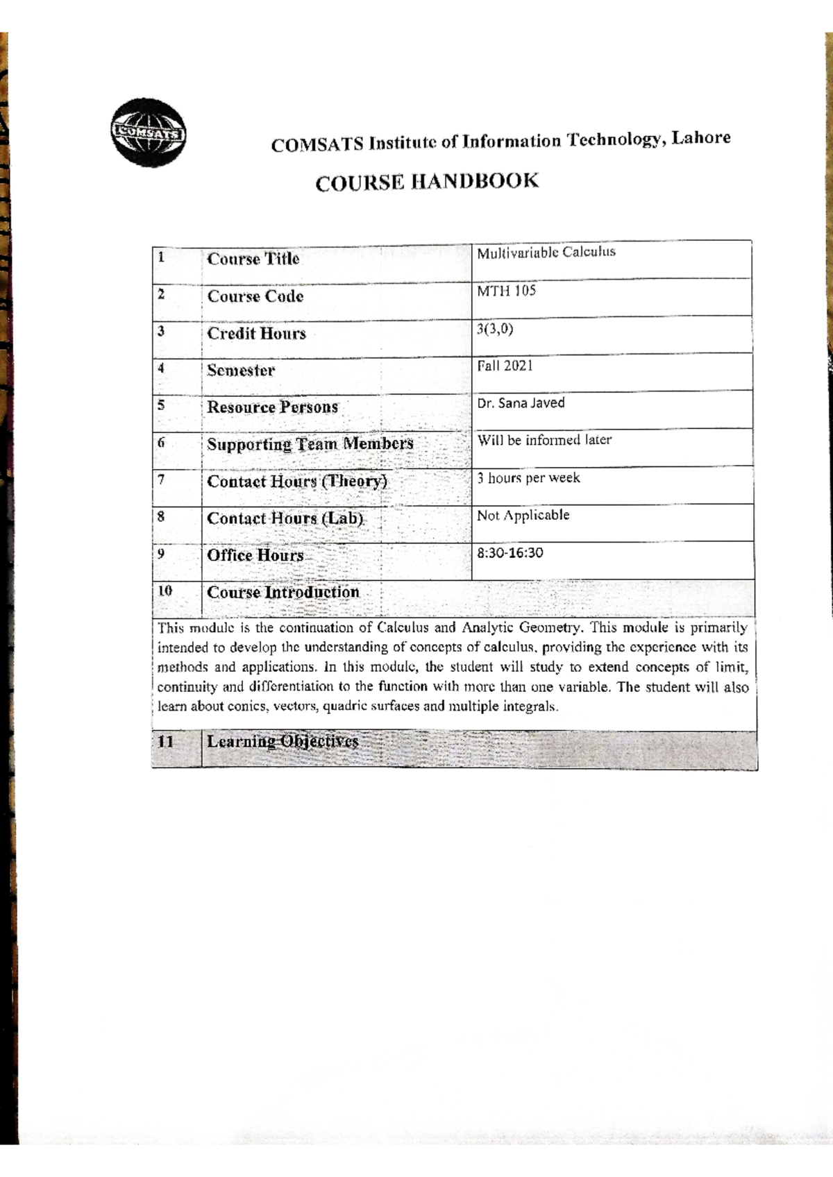 Multi Variable Calculus Course Handbook Studocu