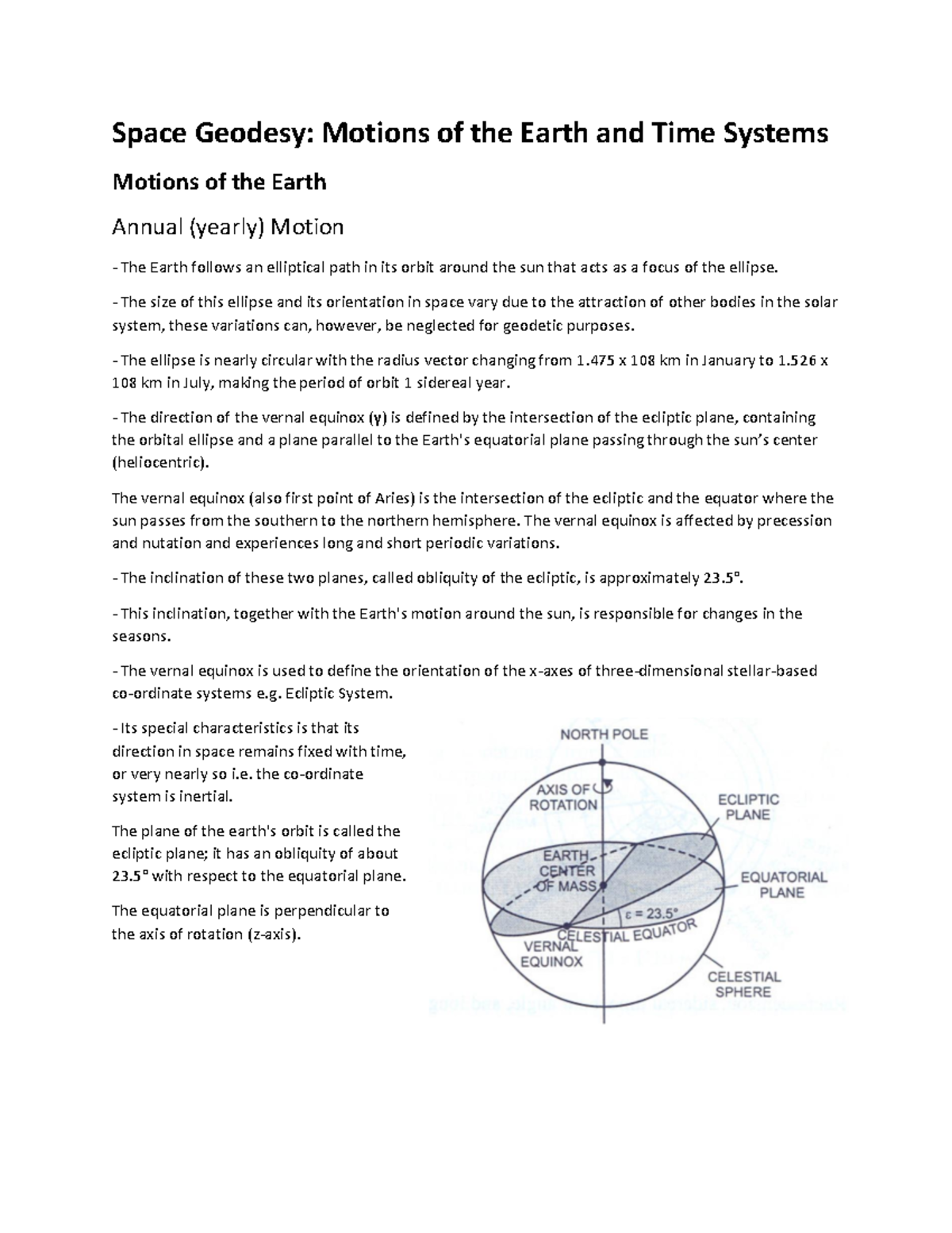 Space Geodesy - Earth Motions and Time Systems Notes - Studocu