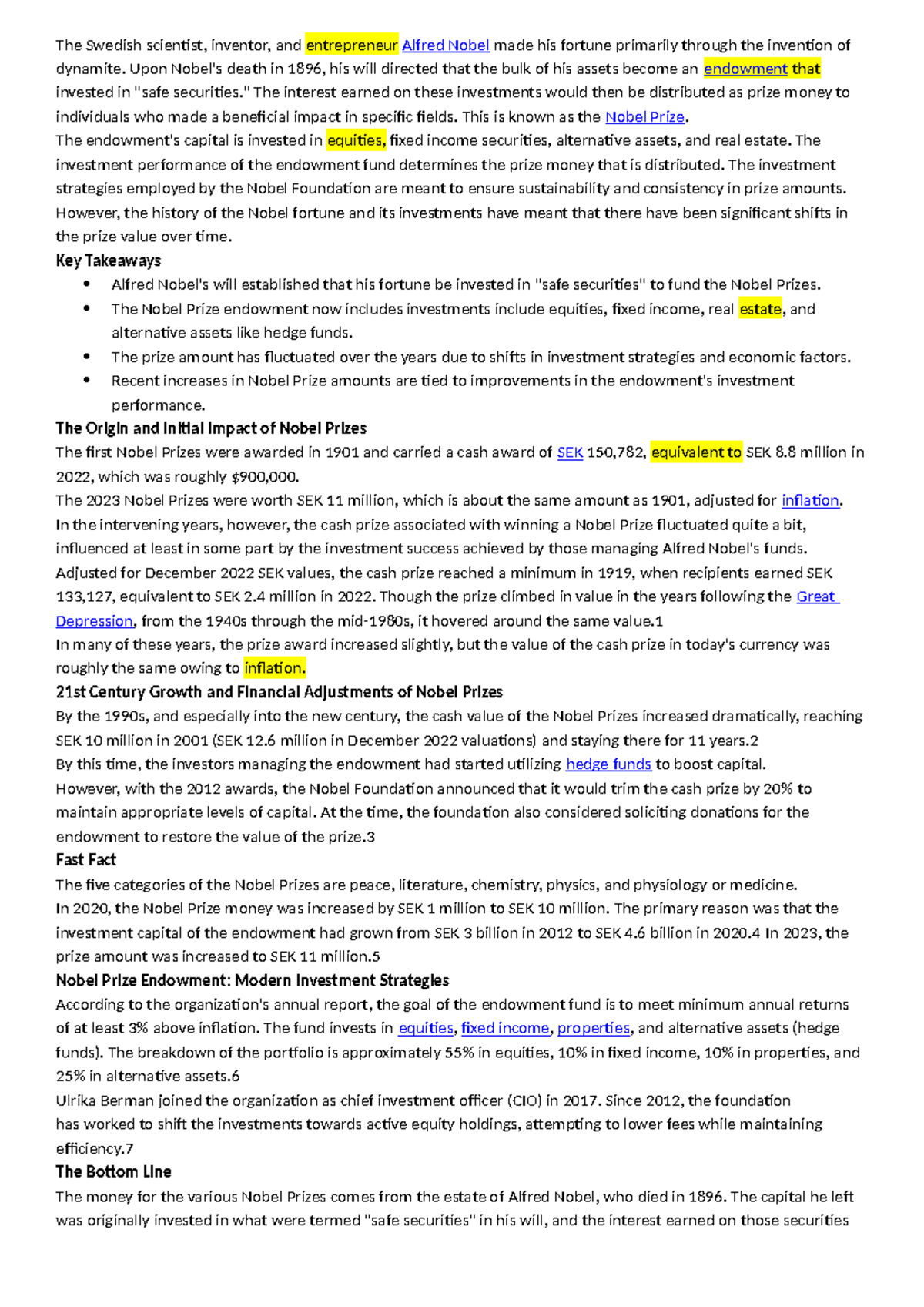 Nobel Prize Endowment: Investment Strategies & Historical Trends - Studocu
