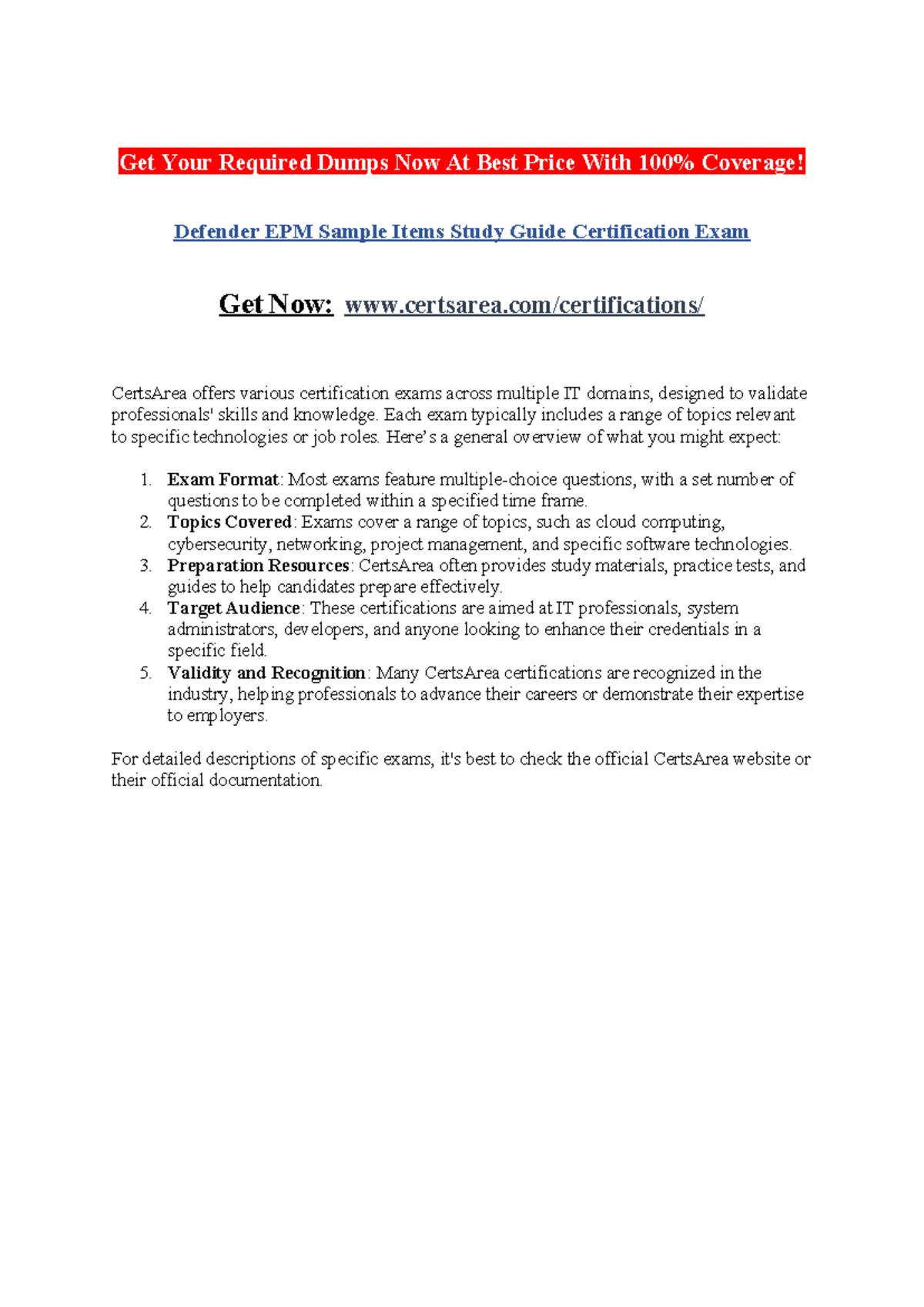 Defender EPM Sample Items Study Guide Certification Exam - Get Your ...