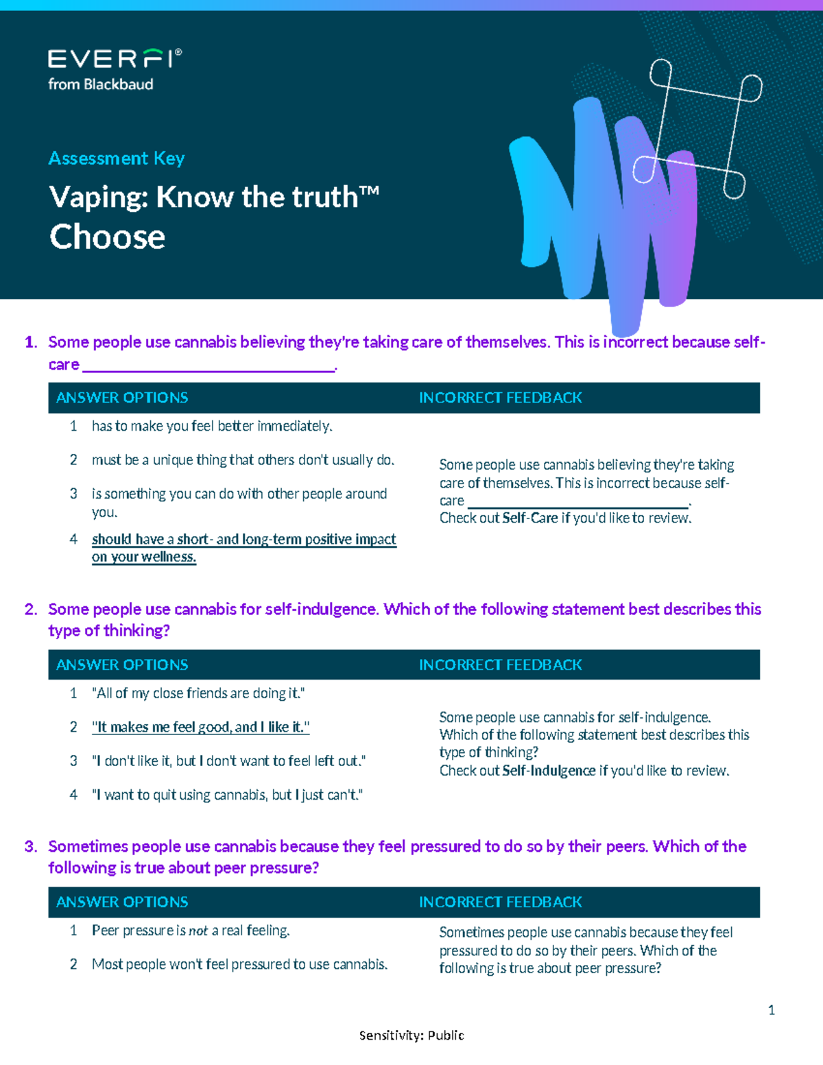 Vaping Know The Truth Choose Assessment Key - 1 Vaping: Know the truth ...