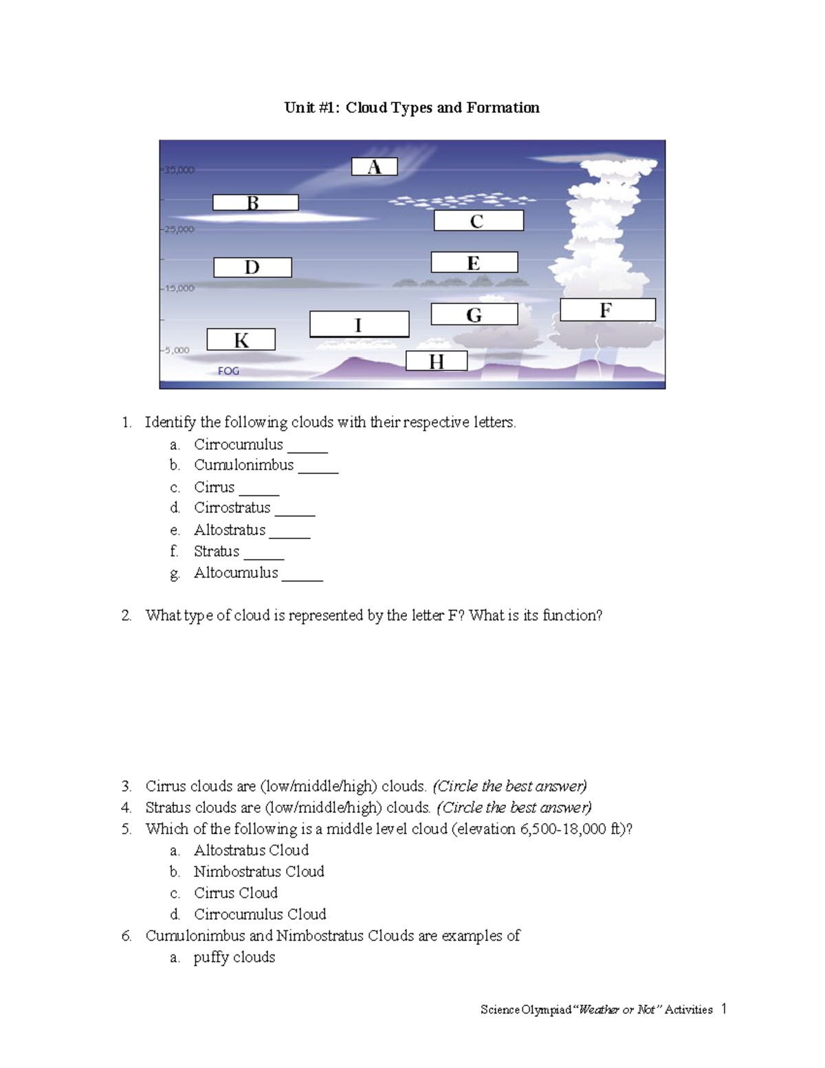 Science Olympiad Weather or Not - Cloud Types and Meteorology Practice ...