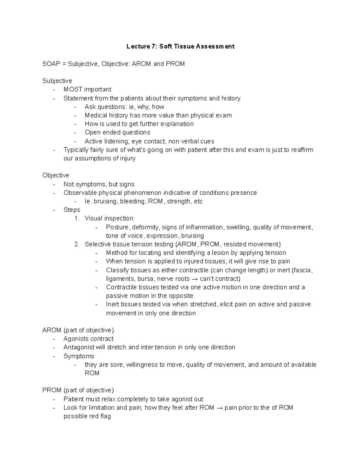 Test 2 Study Notes: Soft Tissue Assessment & Shoulder Injuries - Studocu