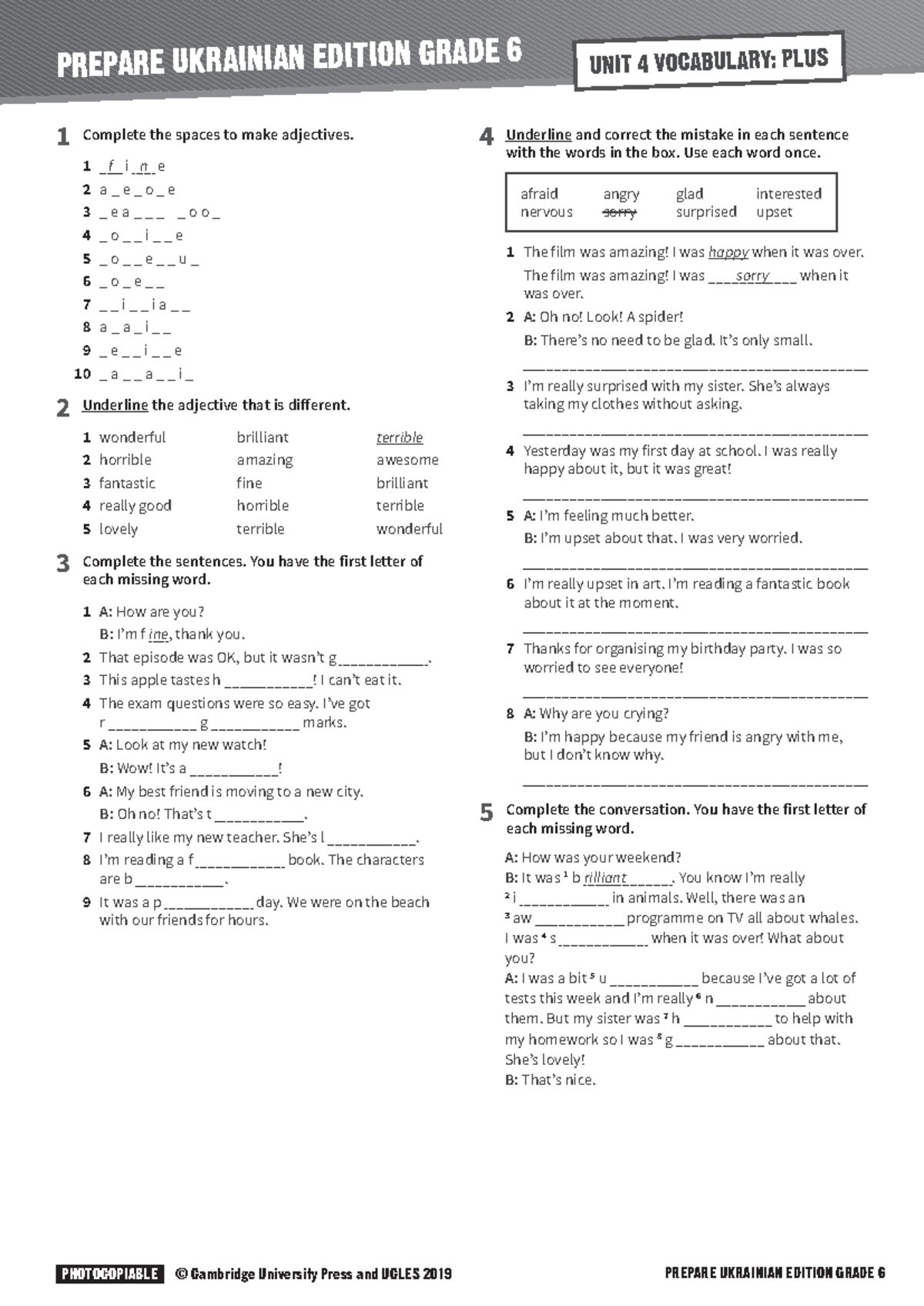 Prepare Unit 04 Vocabulary Exercises for Grade 6 - Studocu