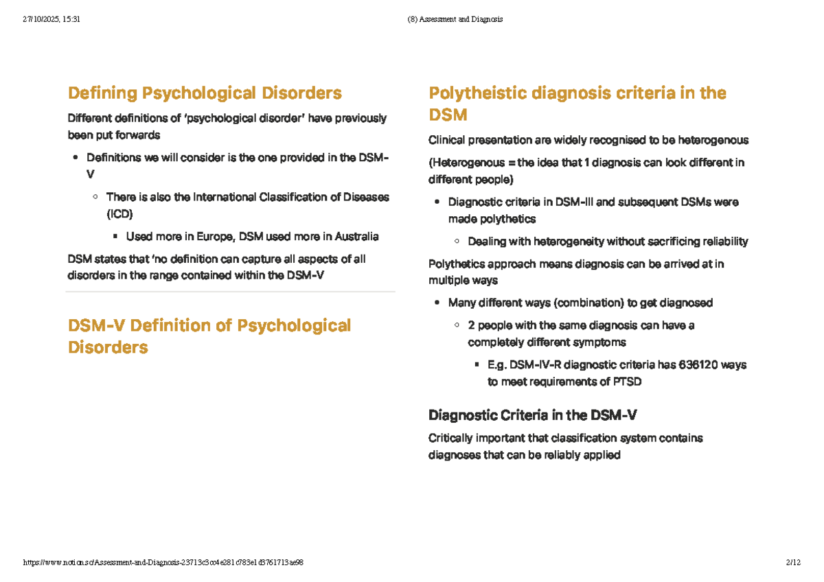 Week 1 - Assessment and Diagnosis of Psychological Disorders (15:31 ...