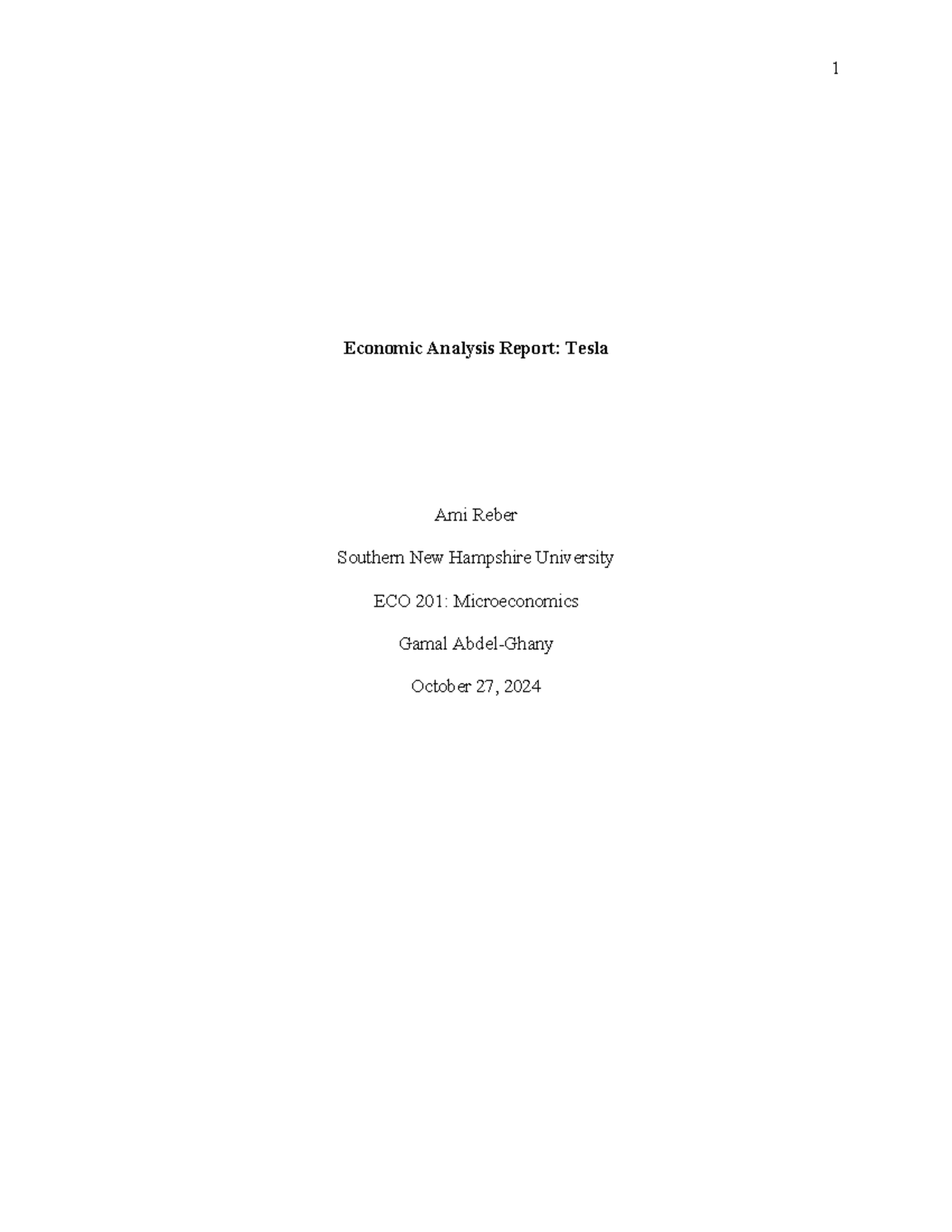 ECO 201 Economic Analysis Report: Tesla's Market Dynamics and Pricing ...
