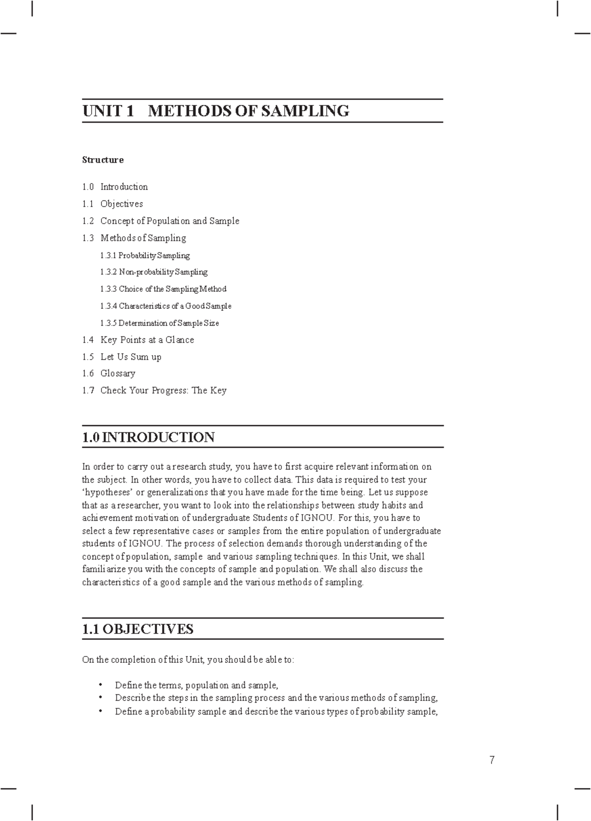 Unit3 research methodology - UNIT 1 METHODS OF SAMPLING Structure 1 ...