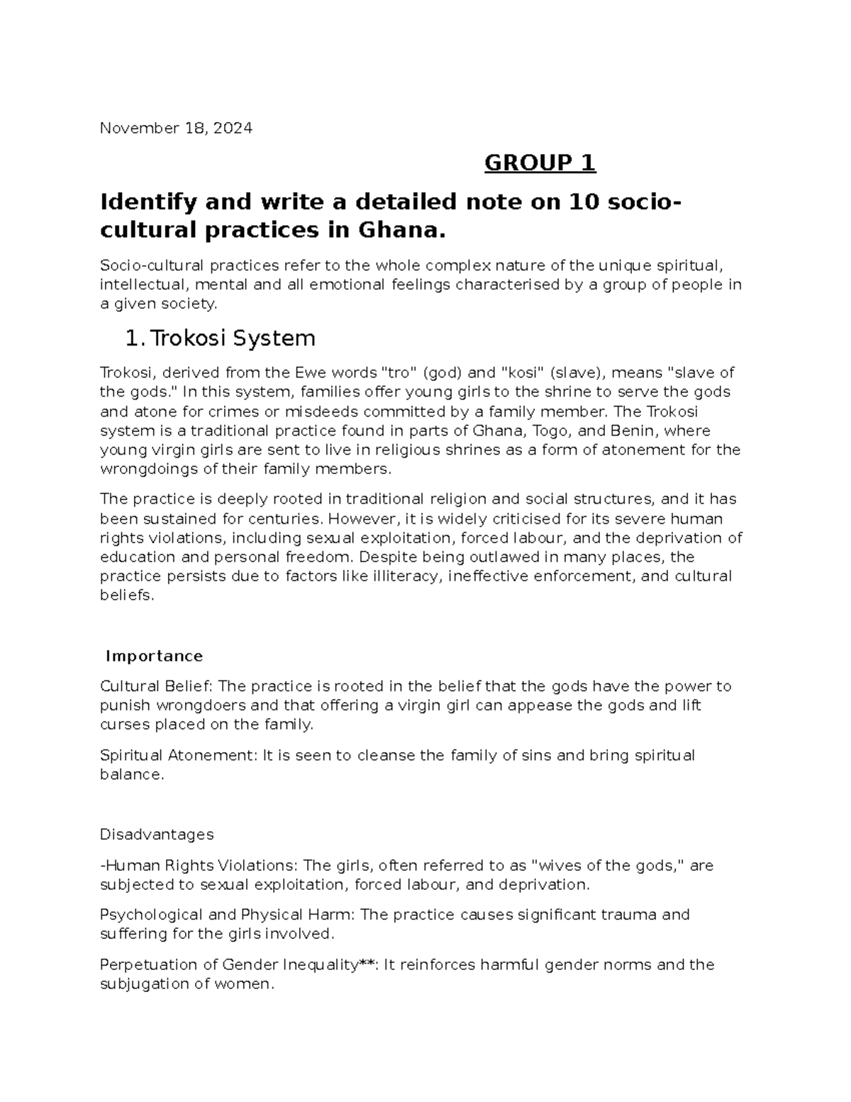 GHS 101: Overview of 10 Key Socio-Cultural Practices in Ghana - Studocu