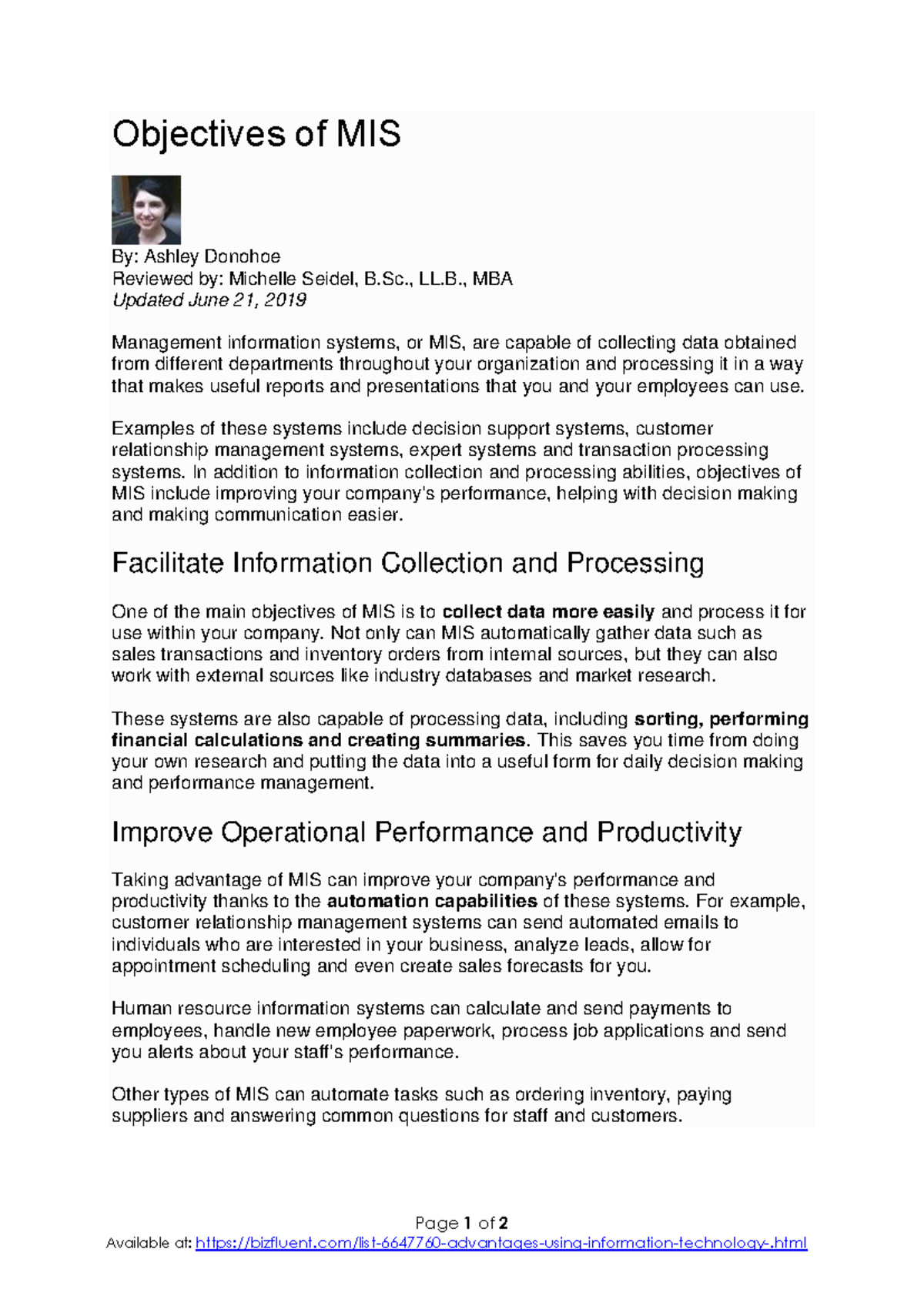 Objectives of Management Information System - Page 1 of 2 Available at ...