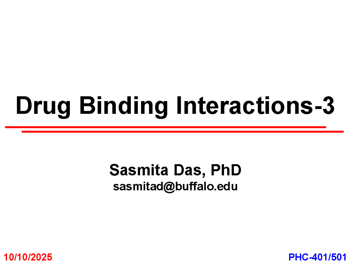 Drug Binding Interactions: Hydrophobic Bonding & Chelation (PHC-401/501 ...