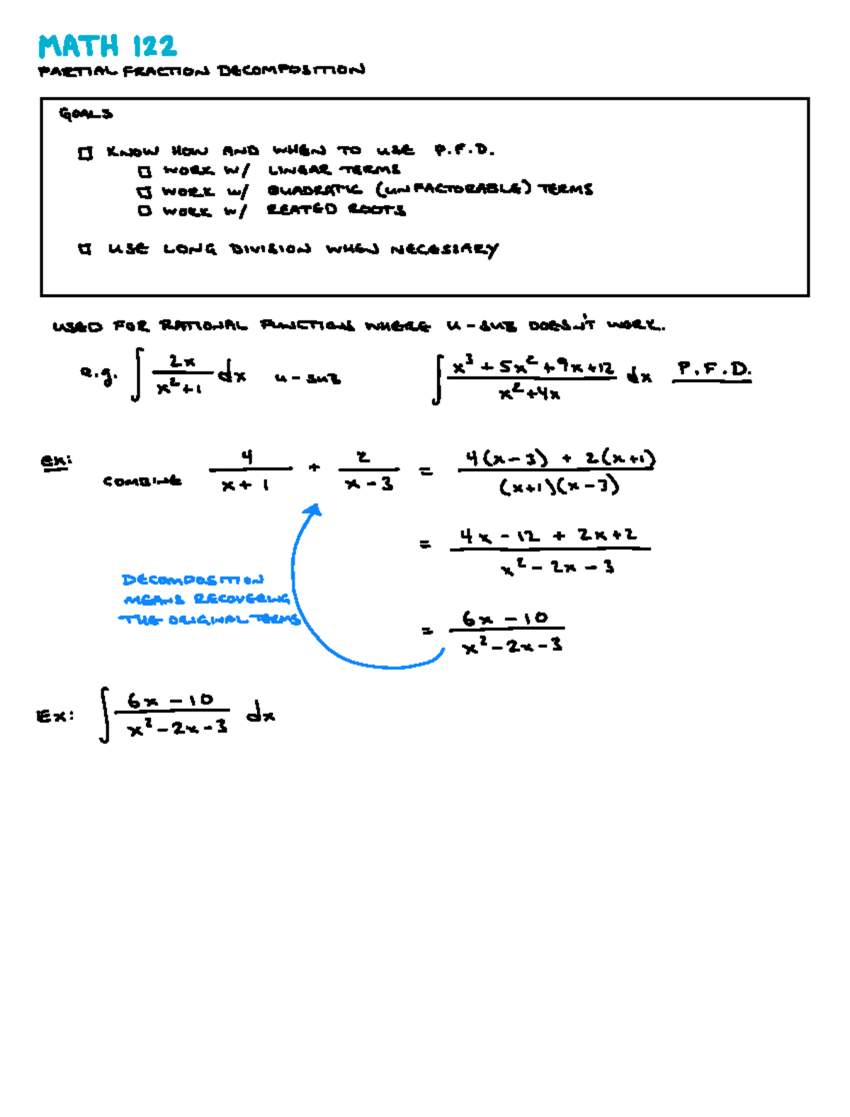 Partial Fraction Decomposition Complete Skeleton - MATH 122 ...