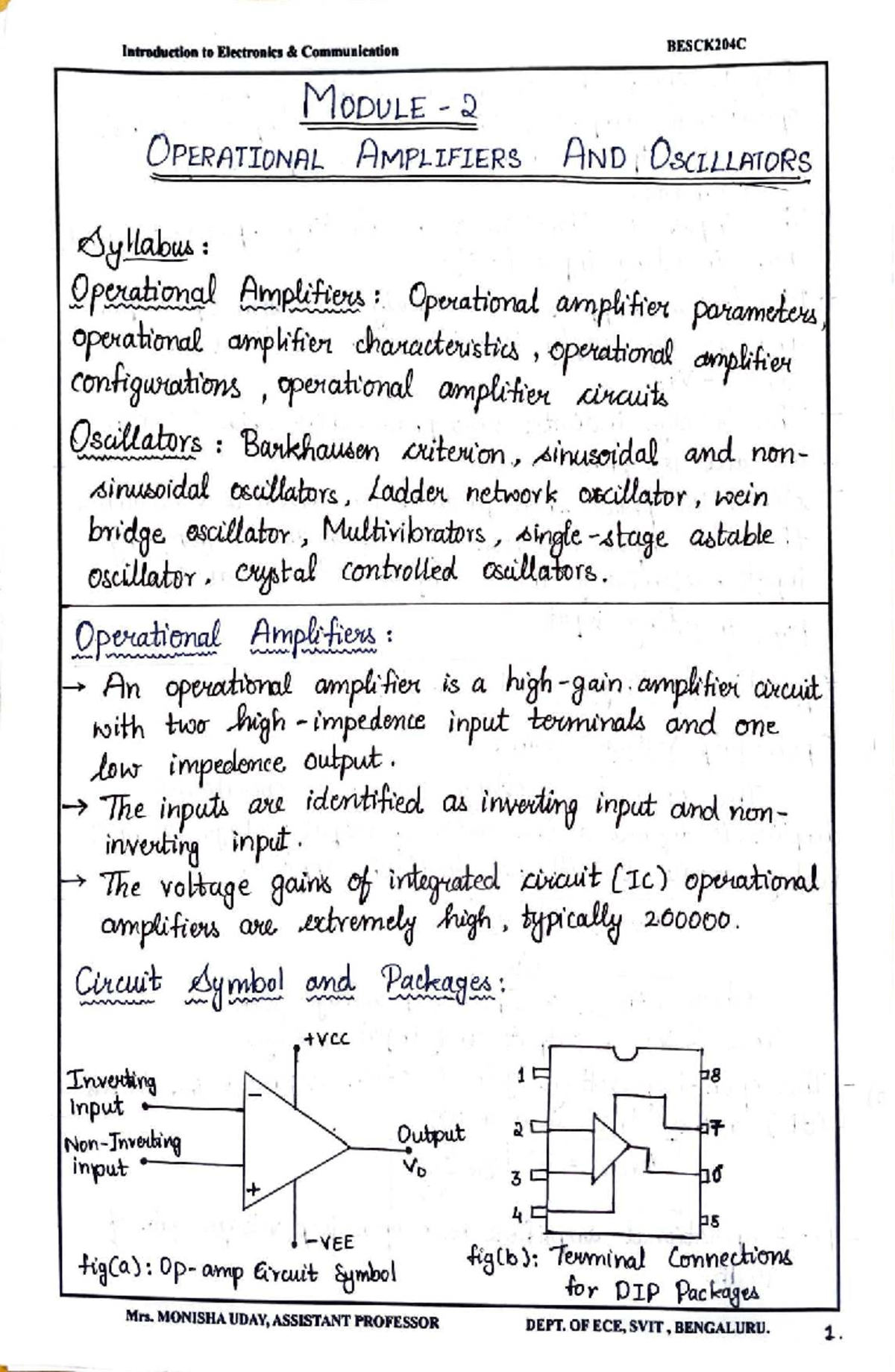Operational Amplifiers and Oscillators - BESCK204C Module 2 Notes - Studocu