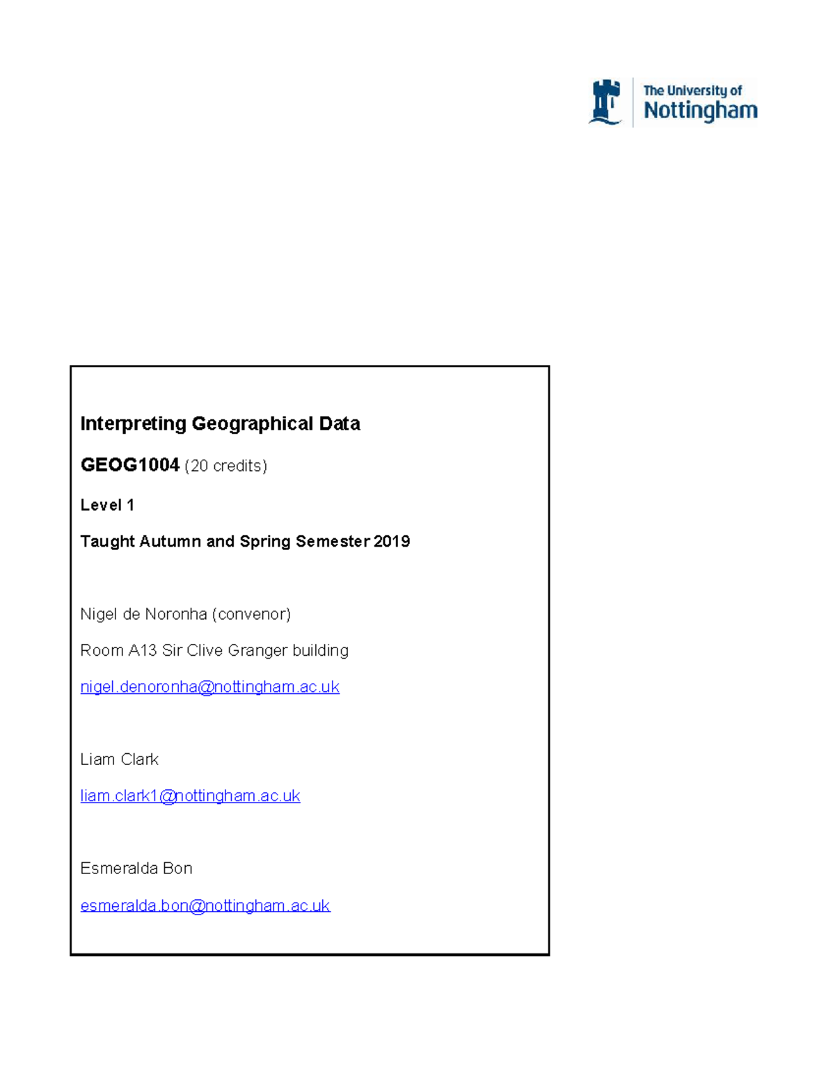 GEOG1004 Course Handbook: Interpreting Geographical Data Guide - Studocu