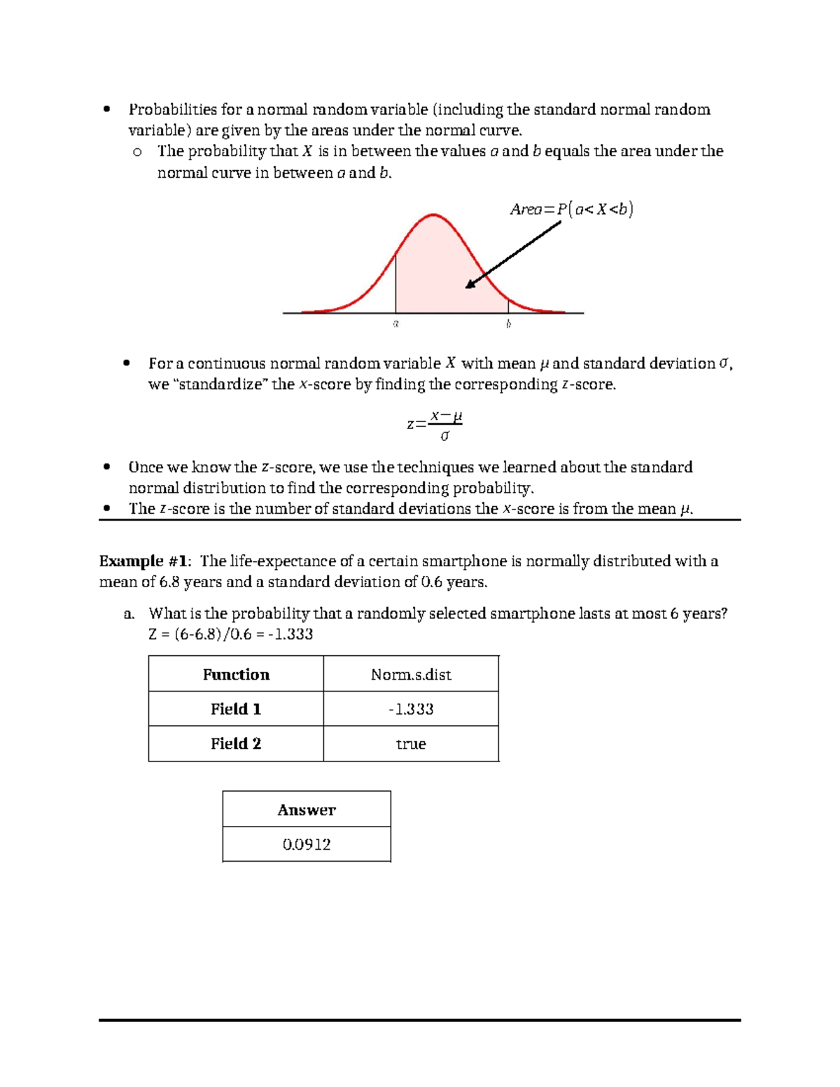 Probabilities for any Normal Distribution - Probabilities for a normal random variable ...