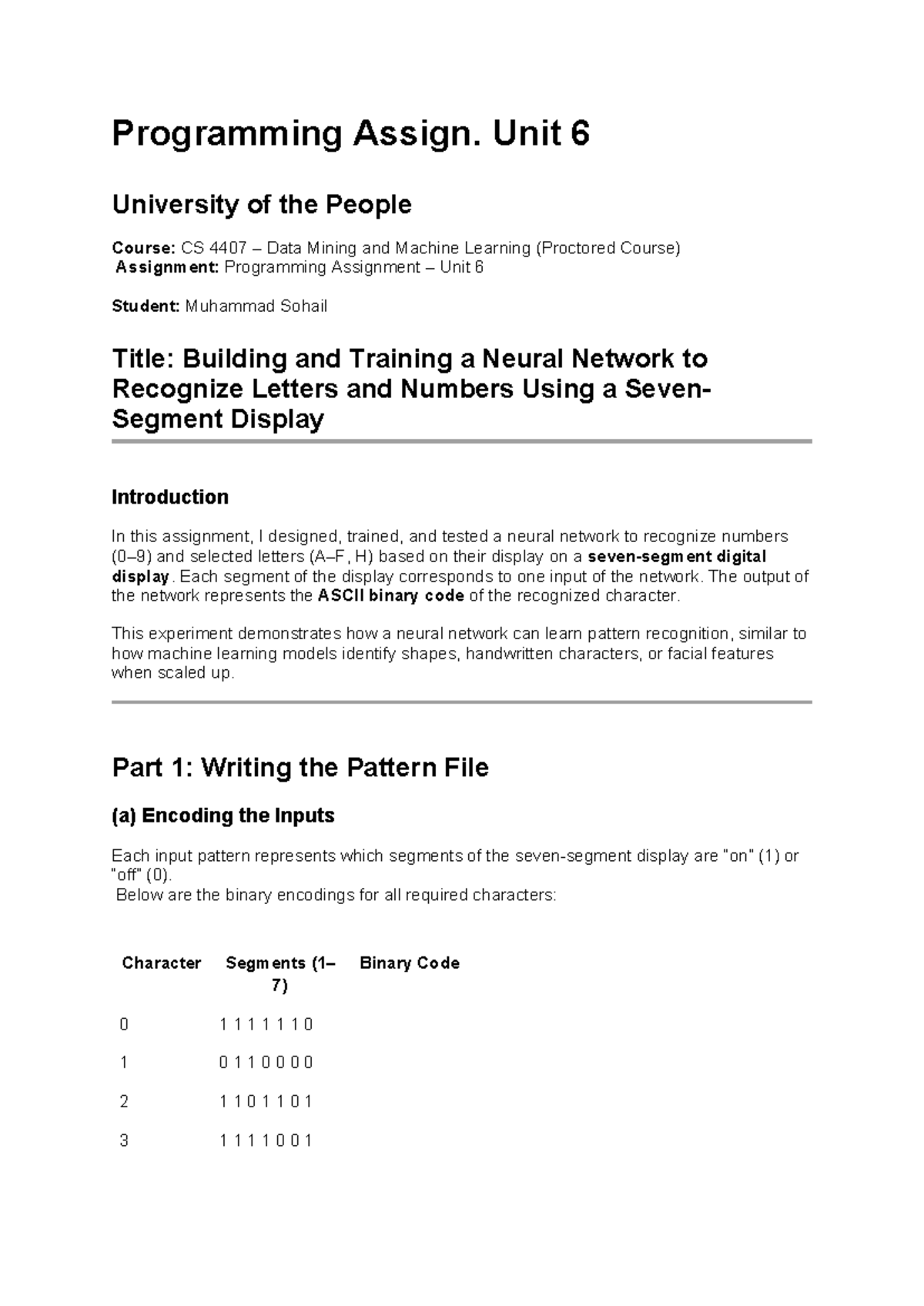 Programming Assignment Unit 6: Neural Network for Character Recognition (CS - Studocu