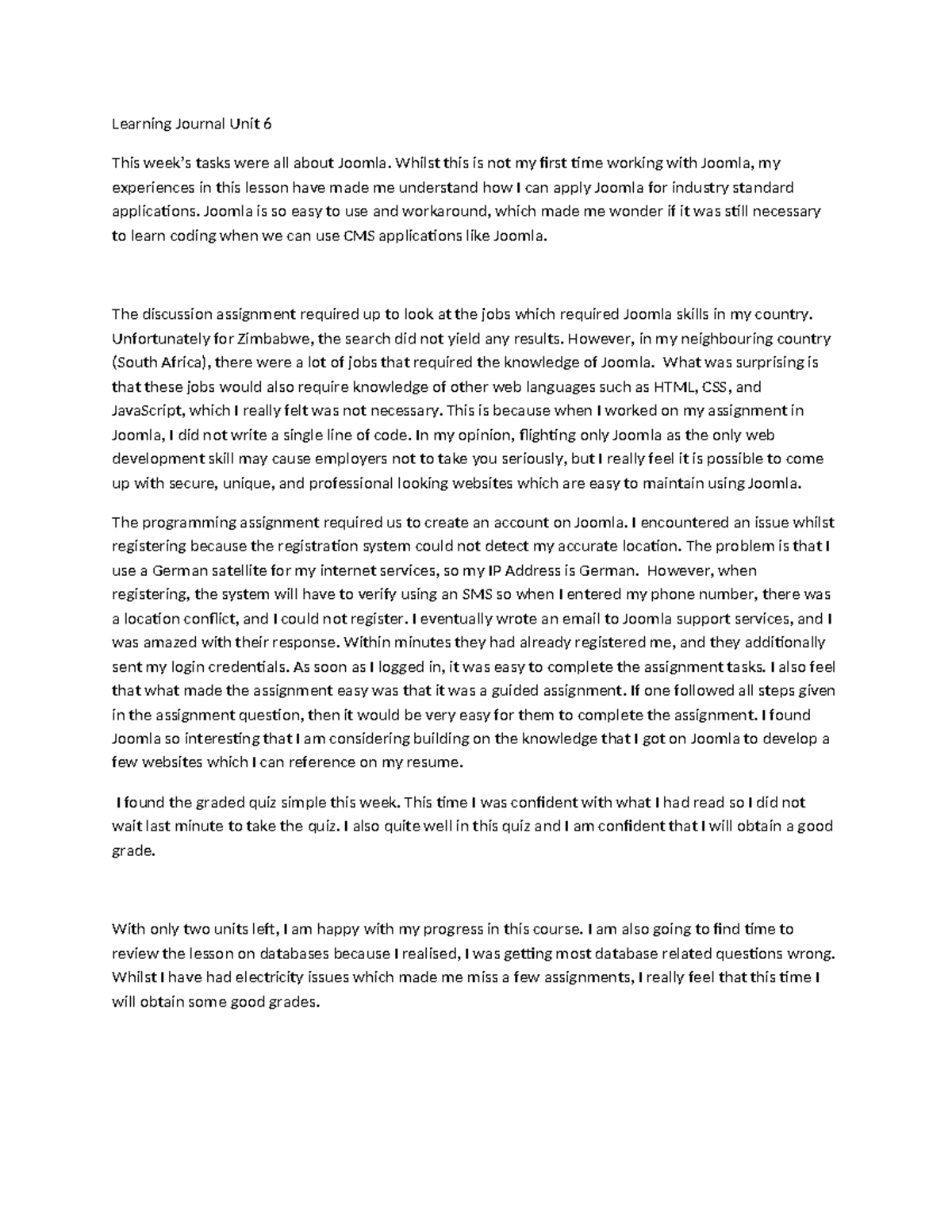 Learning Journal: Unit 6 - Exploring Joomla in Web Programming - Studocu