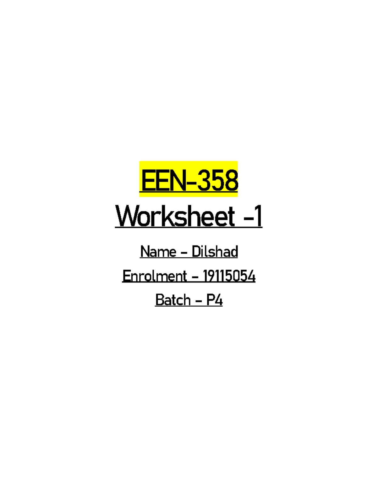 Worksheet-1 (19115054) for M. Tech. Electrical Engg. Programming Tasks ...