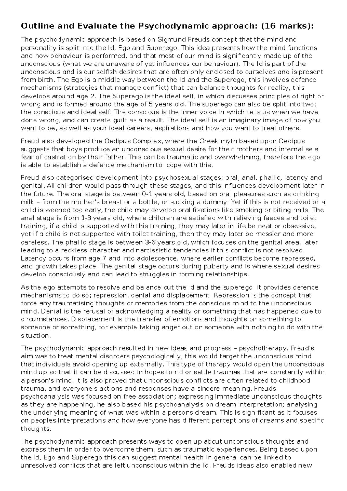 AQA Psychology: Biological Approach 16 Mark Essay Analysis - Studocu