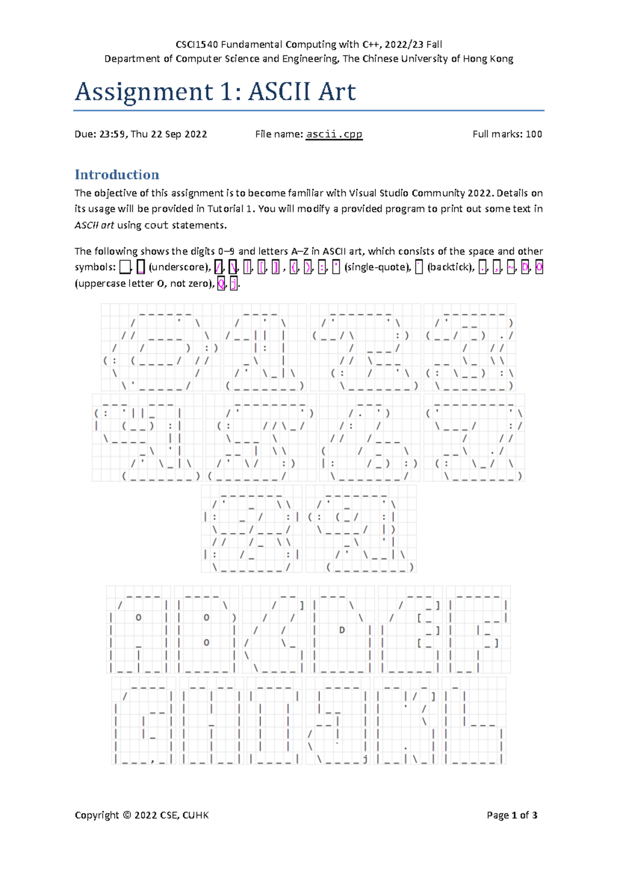 CSCI1540 Assignment 1: Creating ASCII Art in C++ - Studocu