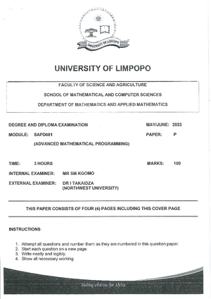SAPA082 2019 Exam Paper: Mathematical Modeling with Differential ...