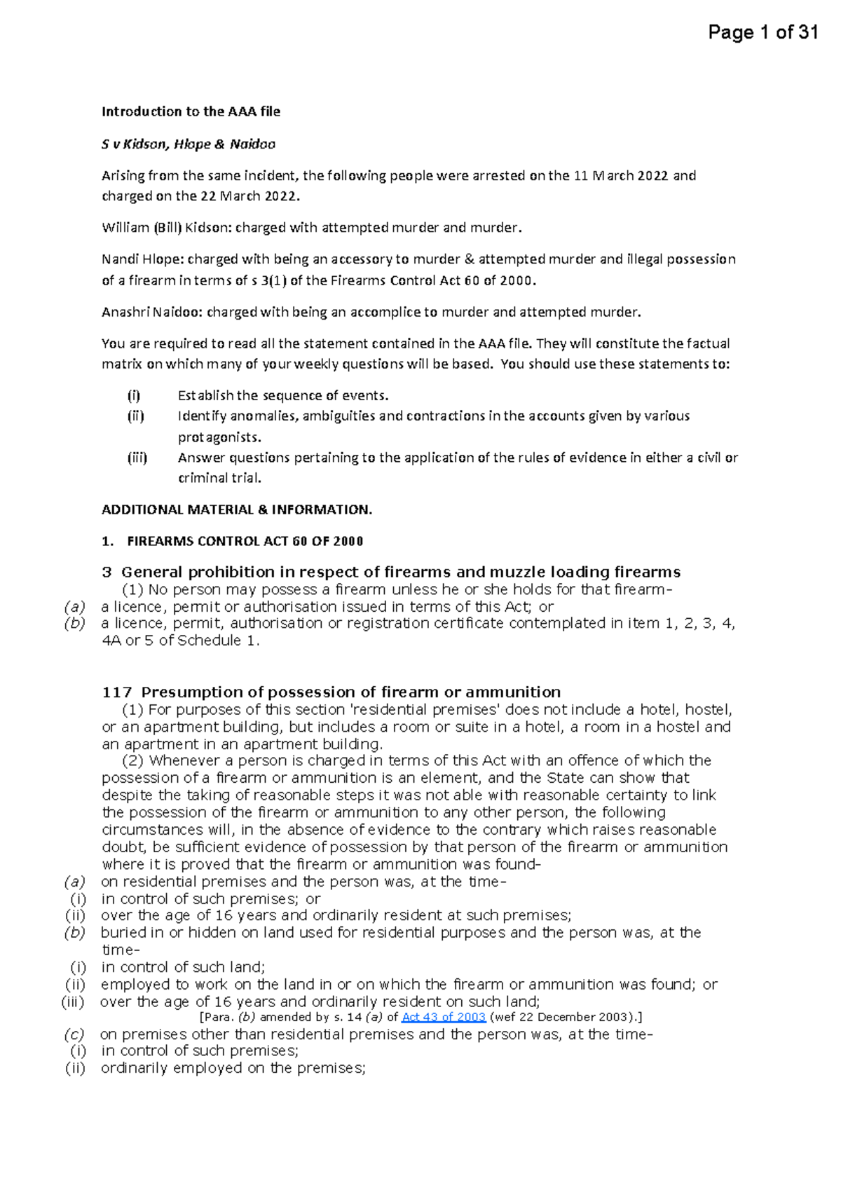 AAA file - Introduction to the AAA file S v Kidson, Hlope & Naidoo ...
