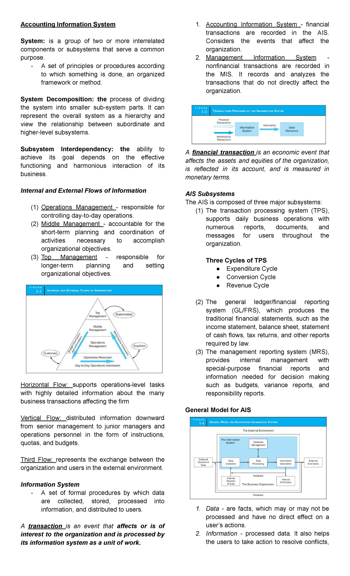 Finals-AIS: Comprehensive Compilation of Accounting Information Systems Lectures - Studocu