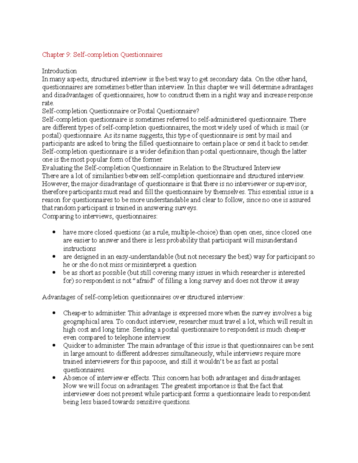 Chapter 9: Self-Completion Questionnaires - Pros and Cons Explained ...
