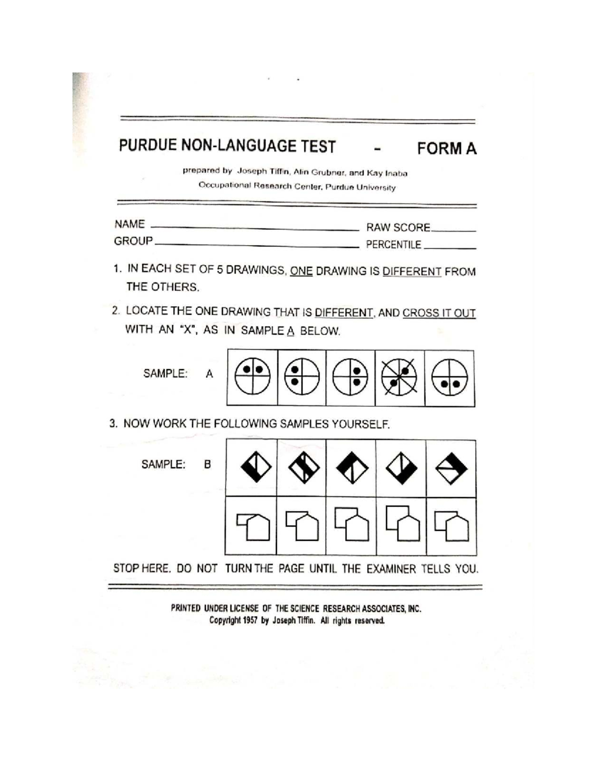 Purdue Non-Language Test Form A & B Scoring Guide - Studocu