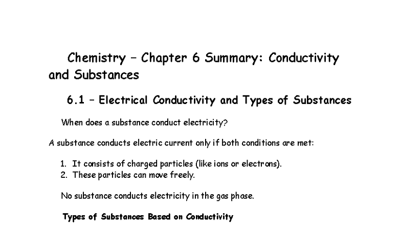 Chemistry CH 6 & 7 Notes: Conductivity and Properties of Substances ...