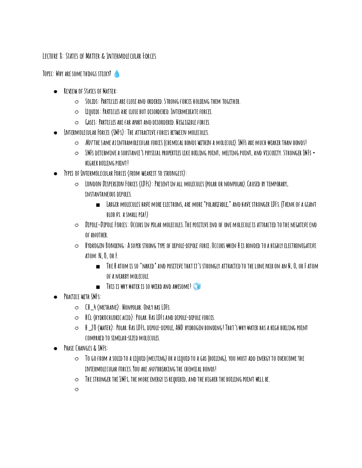 Chemistry 204 Lecture 8: States of Matter & Intermolecular Forces - Studocu