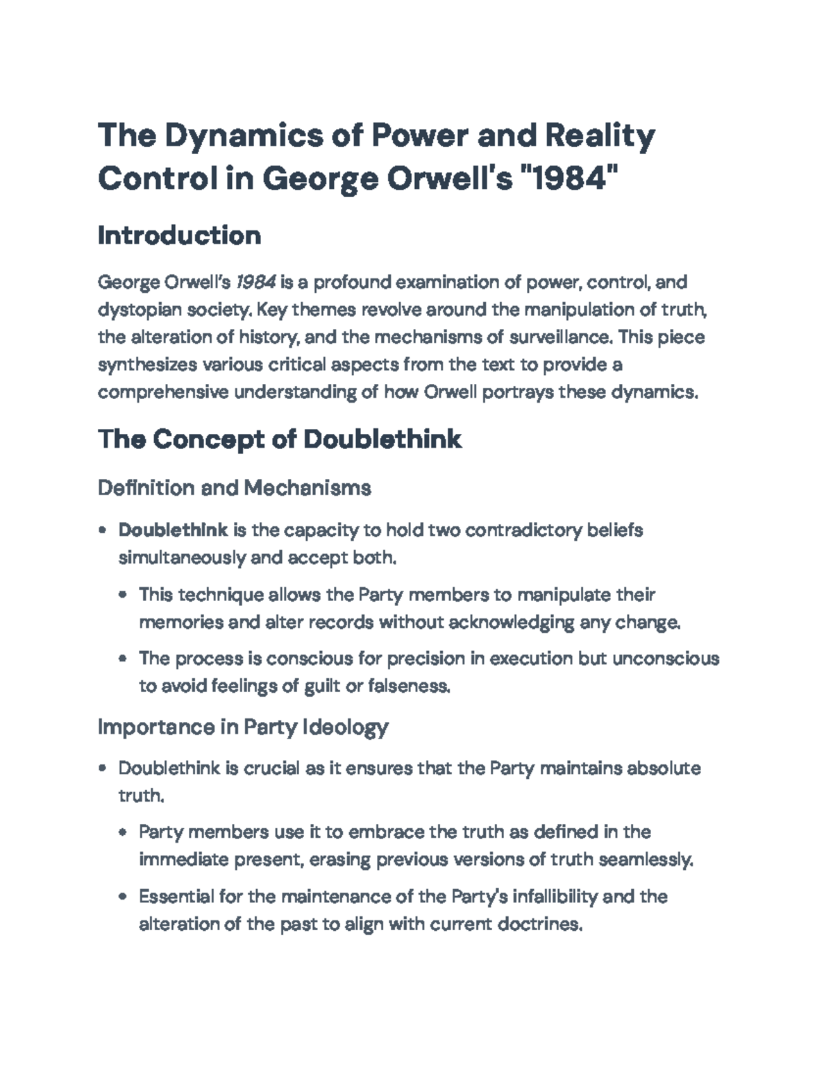 The Dynamics of Power and Control in George Orwell's "1984 - The ...