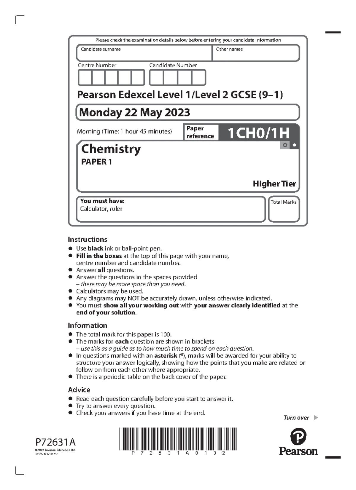 AQA GCSE Chemistry (8462) formula and data sheet to learn - Studocu