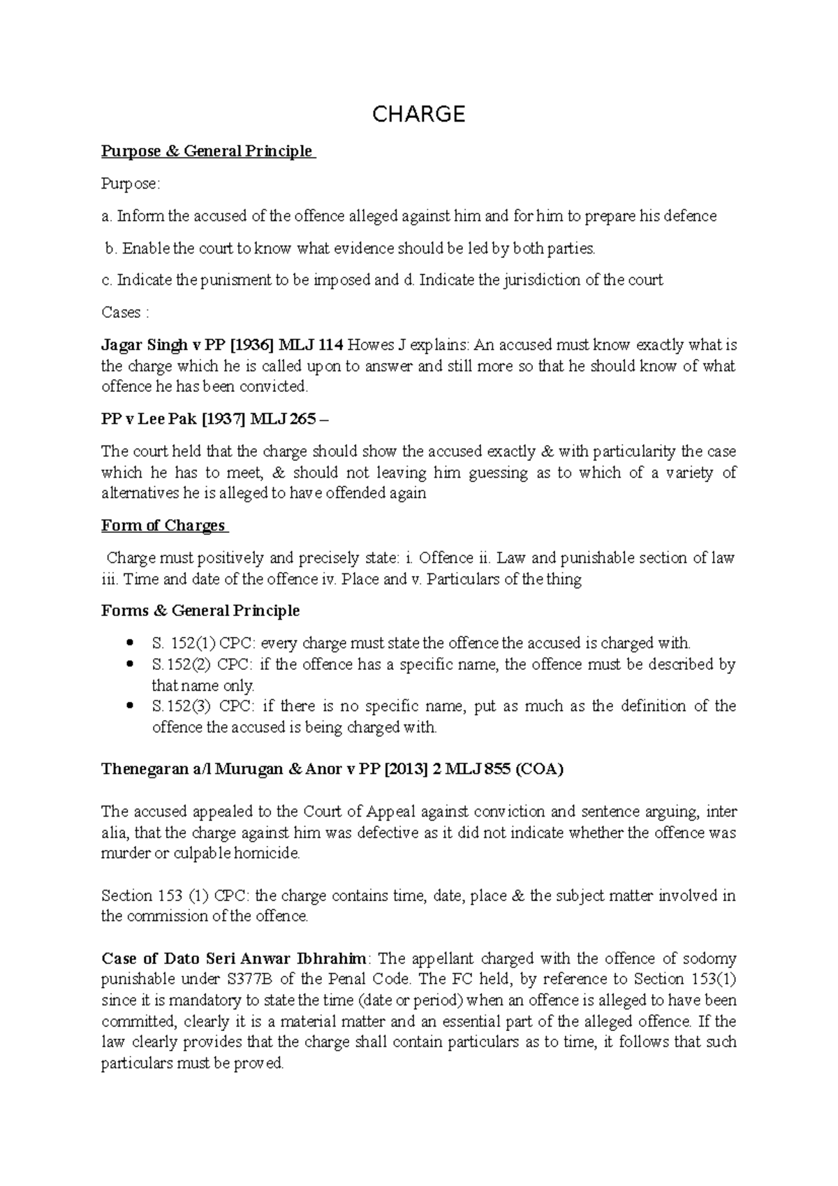 CIVIL LAW 101: Charge and Form of Charges - Comprehensive Notes - Studocu