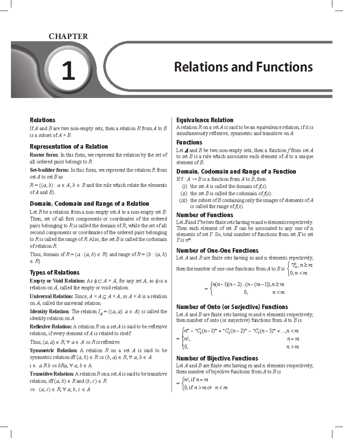 CHAPTER 1: Short Notes on Relations & Functions (MATH101) - Studocu