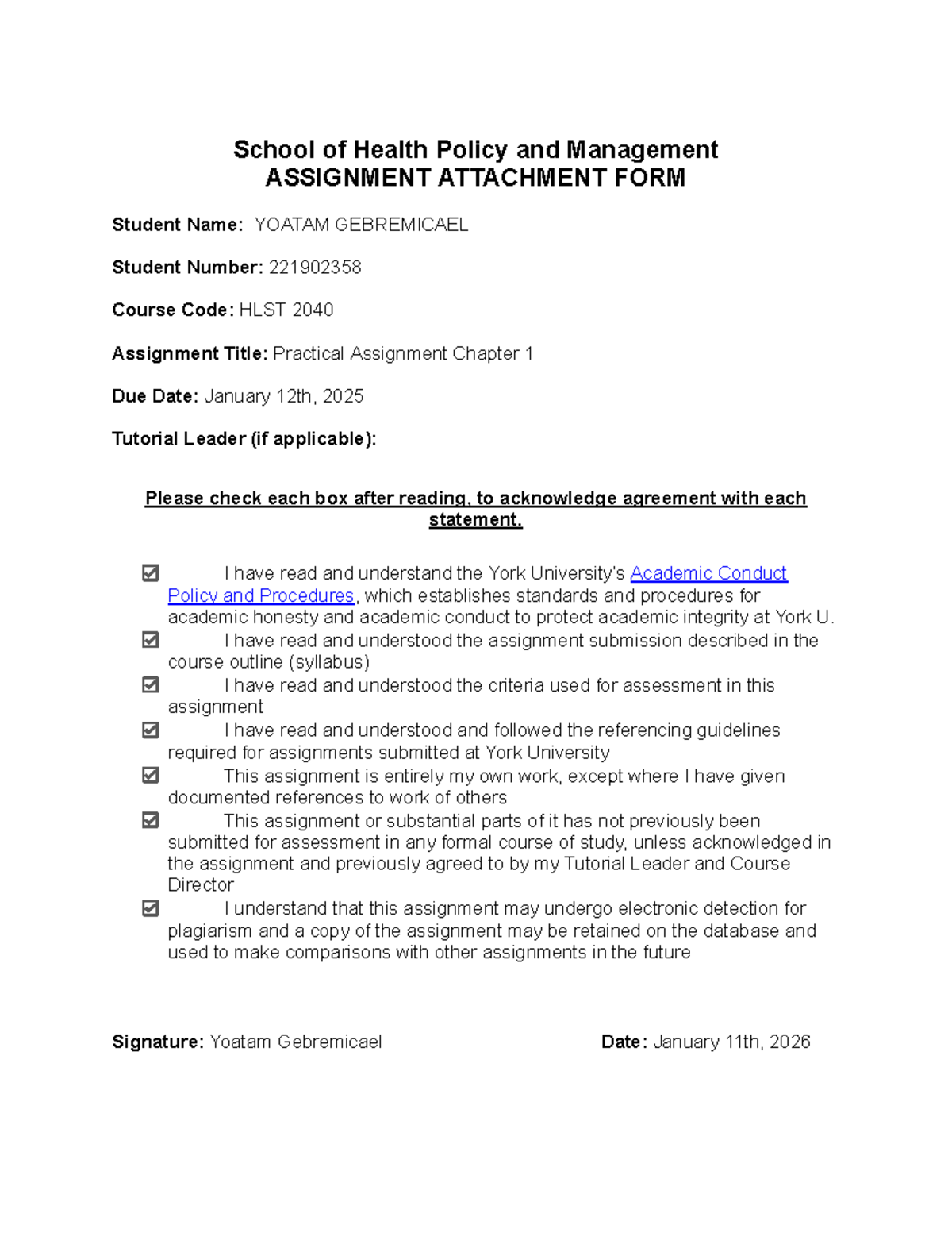Health Policy Assignment 1 - Academic Integrity Acknowledgment - Studocu
