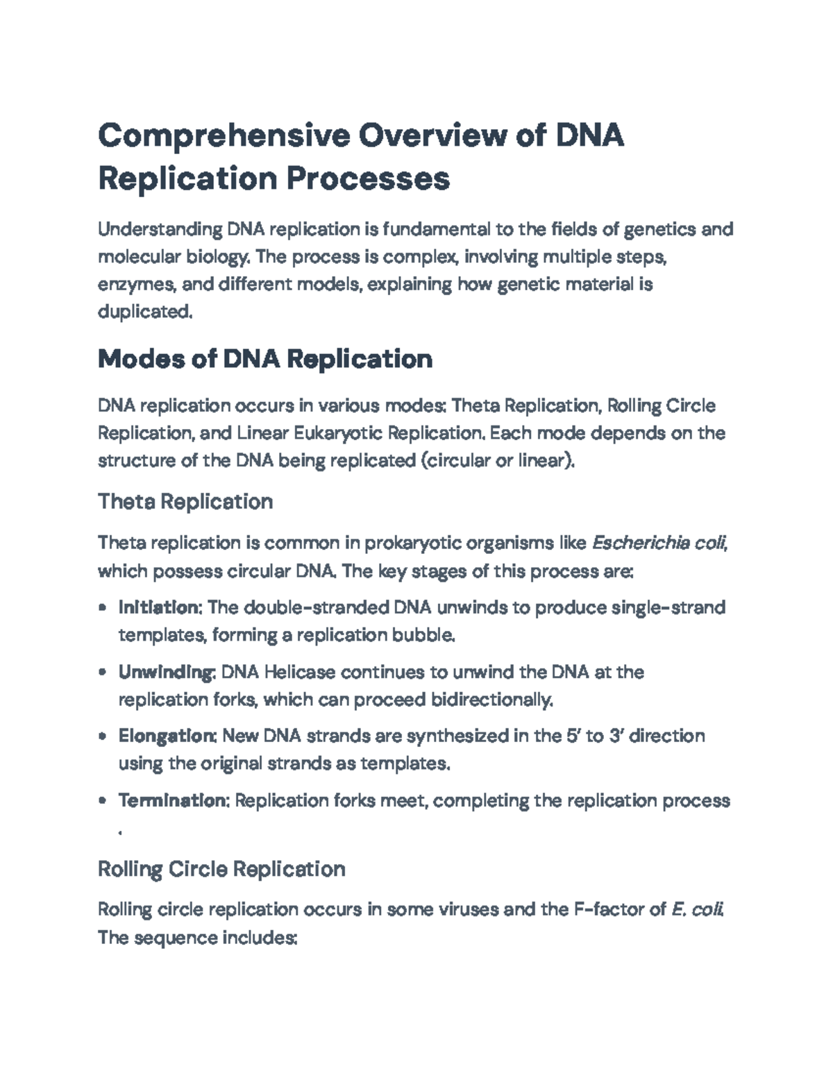 DNA Replication Processes: A Comprehensive Overview (BIOL 101 ...