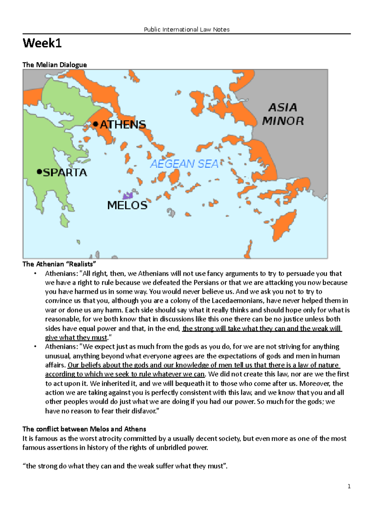 PIL Notes - week 1-week 2 - Week The Melian Dialogue The Athenian ...