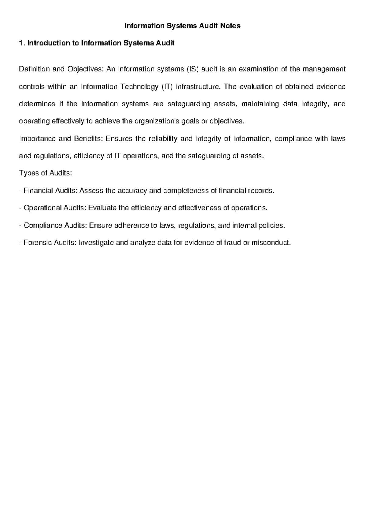 Information Systems Audit Notes: Comprehensive Overview and Insights ...