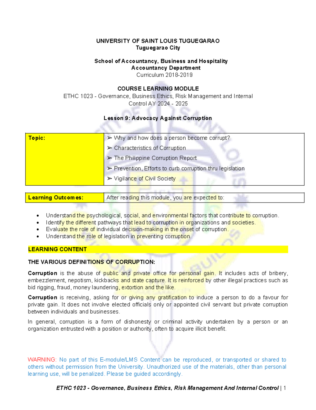 ETHC 1023 Module 9 - gacagcst - WARNING: No part of this E-module/LMS ...