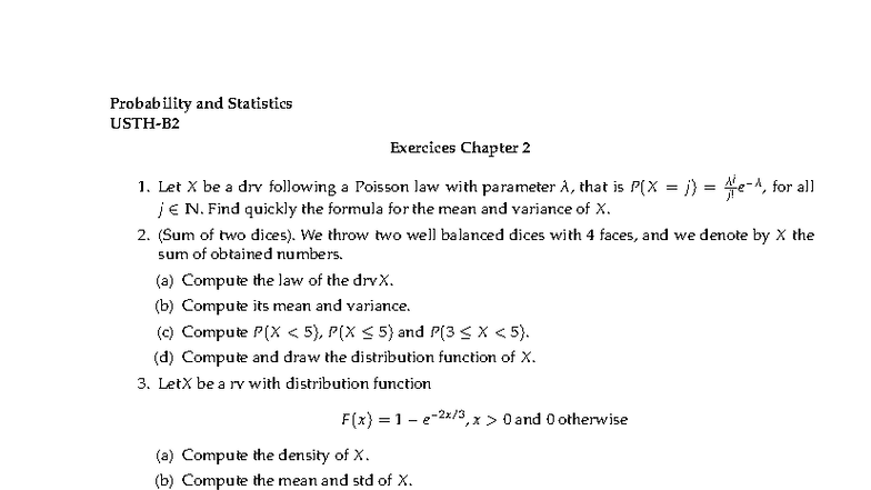 Probability and Statistics Exercises: Chapter 2 Analysis - Studocu