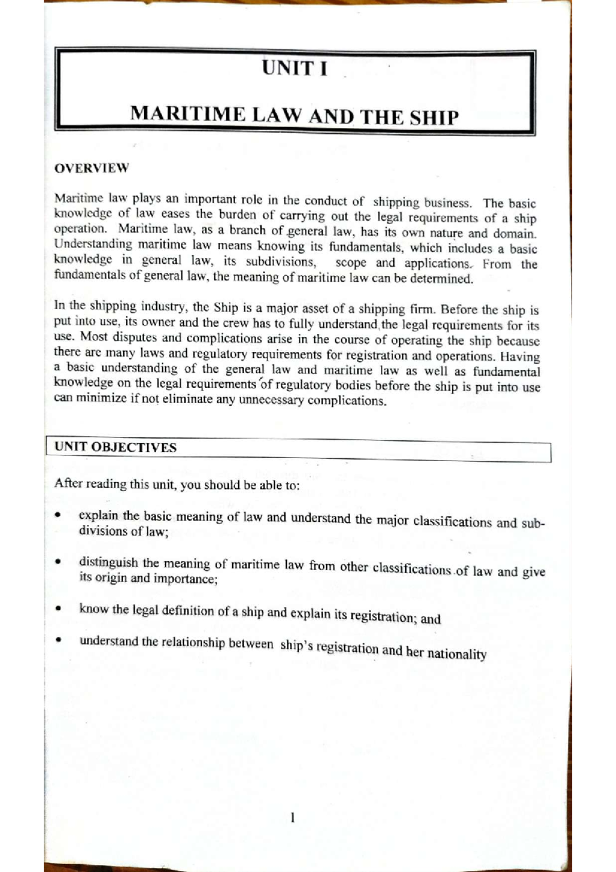Marlaw U1 - Overview of Maritime Law and Ship Operations - Studocu