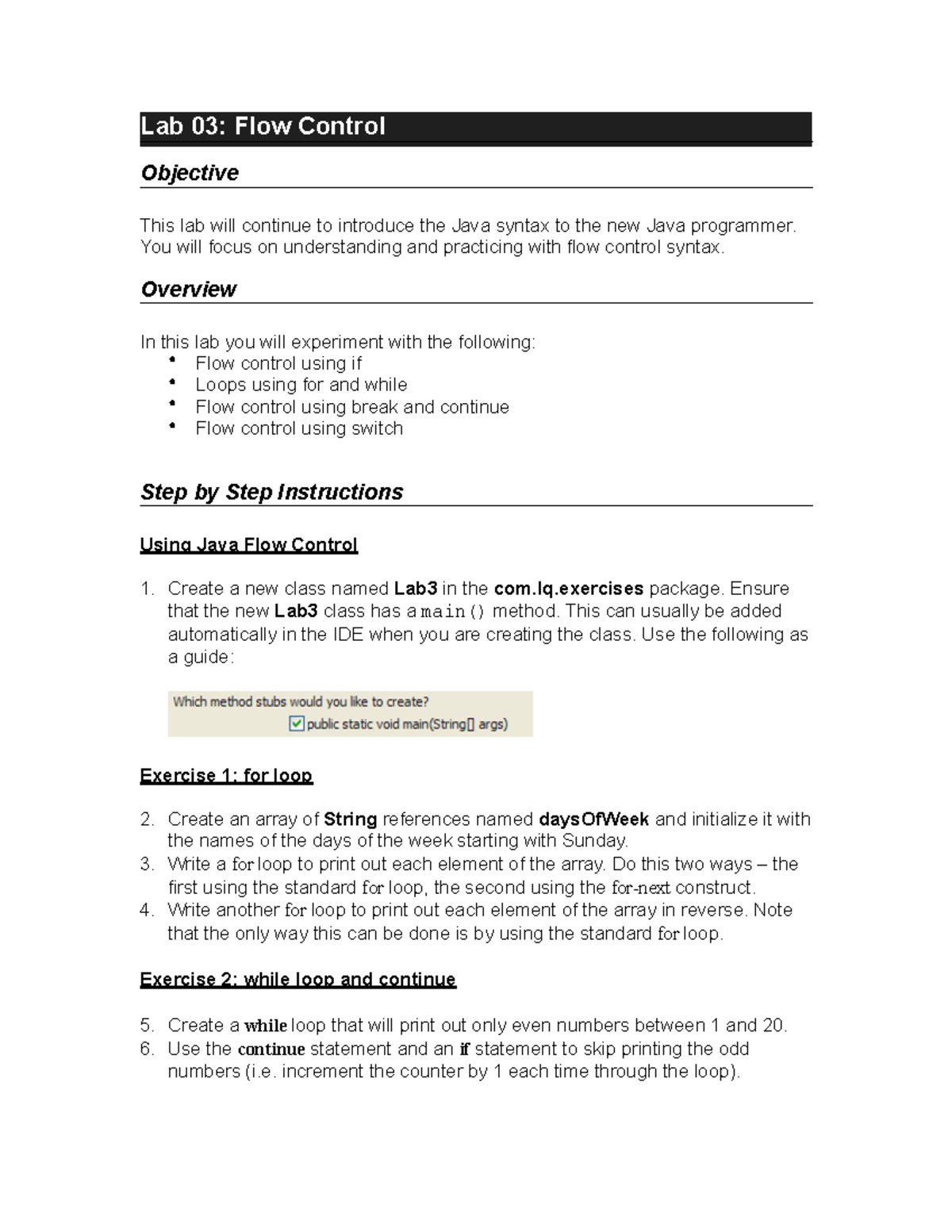 Lab 03: Flow Control in Java - Syntax & Practice - Studocu