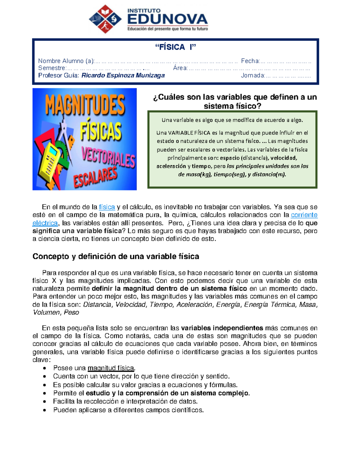 Resumen de Variables Físicas y Cálculos en Sistemas - 05 ...